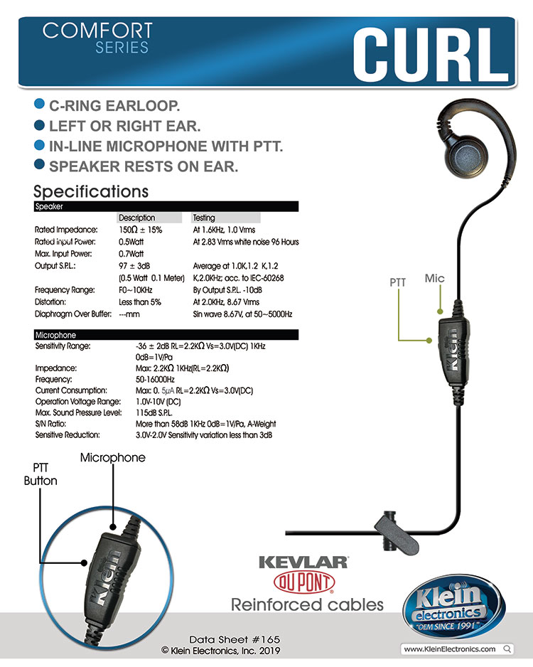 Two-Way Radio Headset - Curl 1-Wire PTT Earpiece