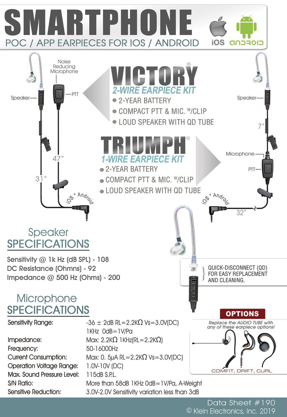 Sonim VICTORY 2-Wire PTT Earpiece with 3.5mm Connector