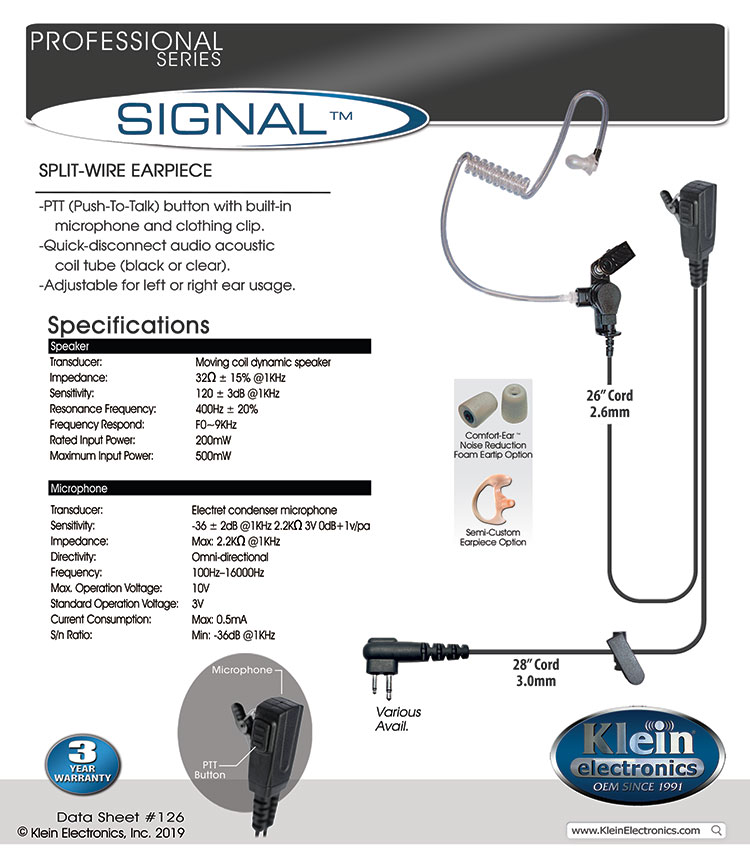 Push-to-Talk over Cellular - Signal Split-Wire PTT Earpiece